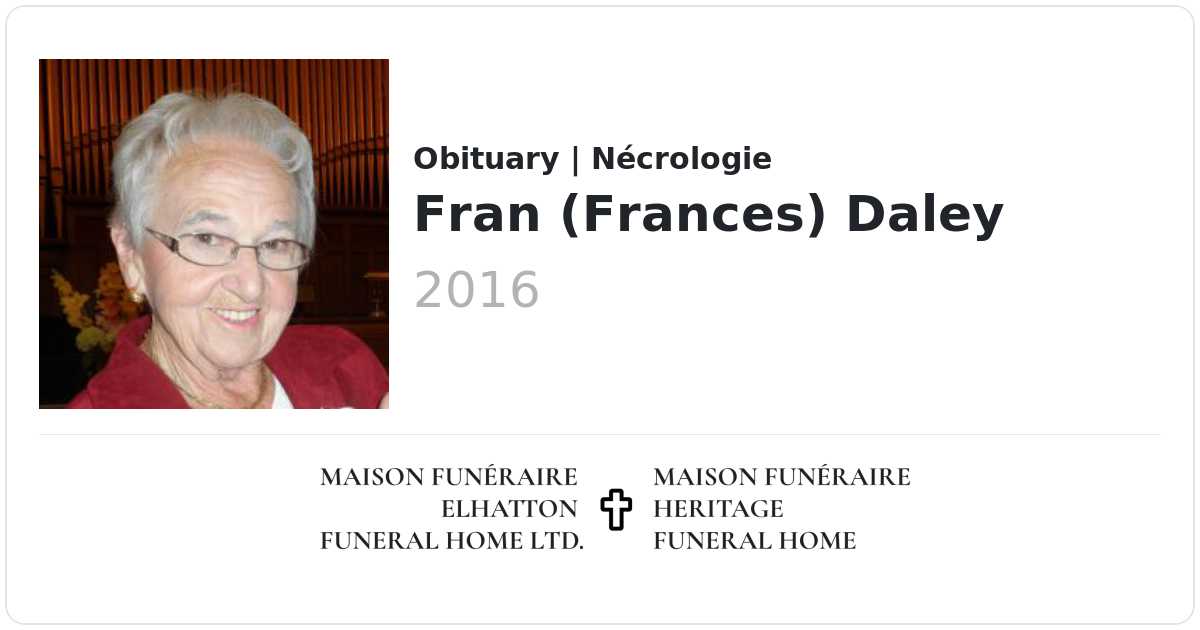 Fran (Frances) Daley | Obituaries | Elhatton's Funeral Home Ltd.