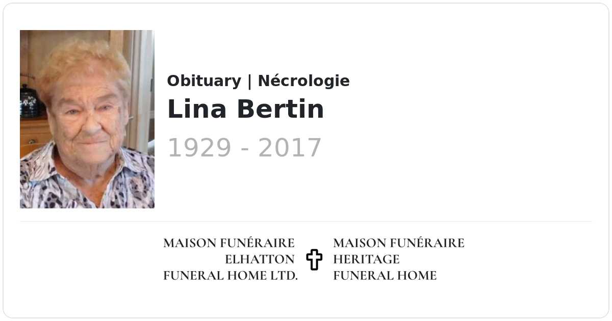 Lina Bertin | Obituaries | Elhatton's Funeral Home Ltd.