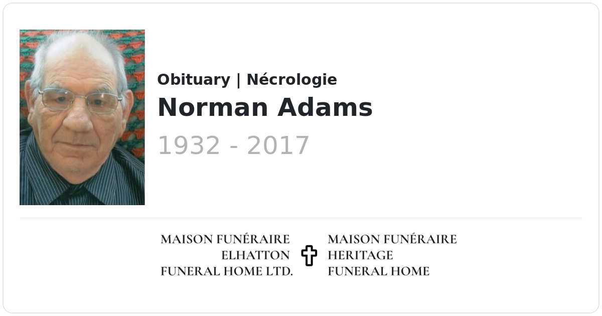 Norman Adams | Obituaries | Elhatton's Funeral Home Ltd.