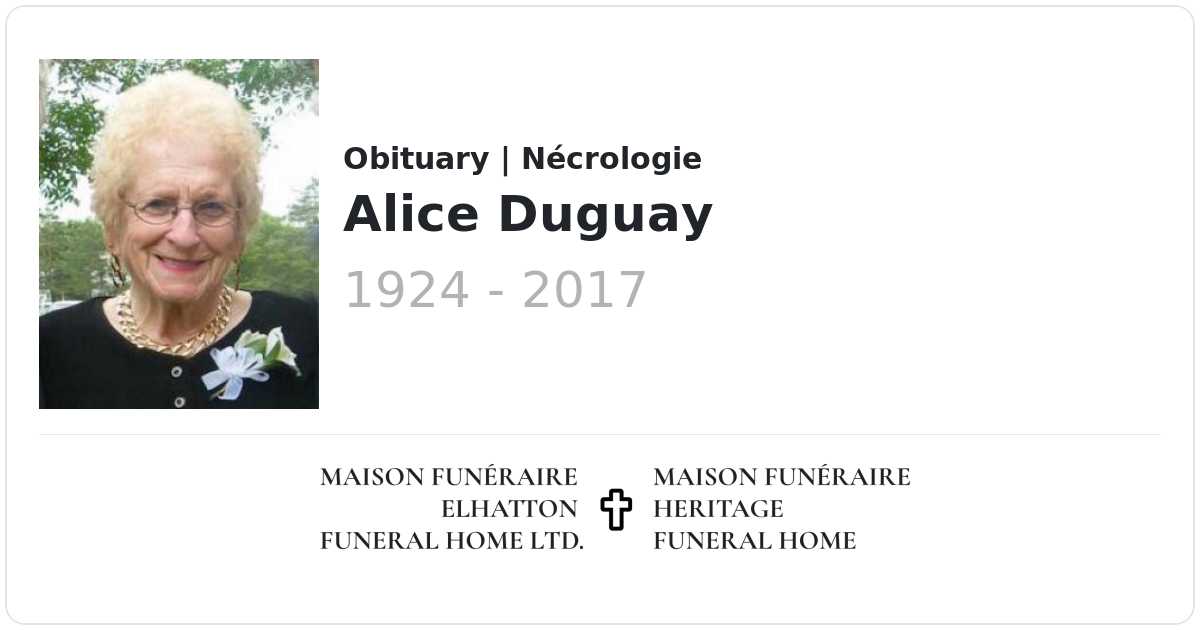 Alice Duguay | Obituaries | Elhatton's Funeral Home Ltd.