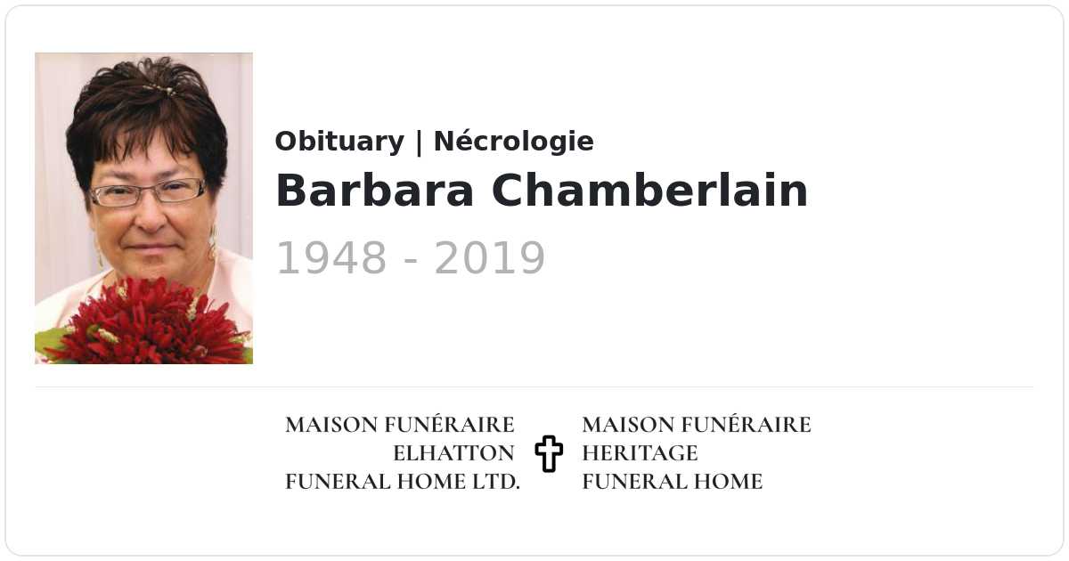 Barbara Chamberlain | Obituaries | Elhatton's Funeral Home Ltd.