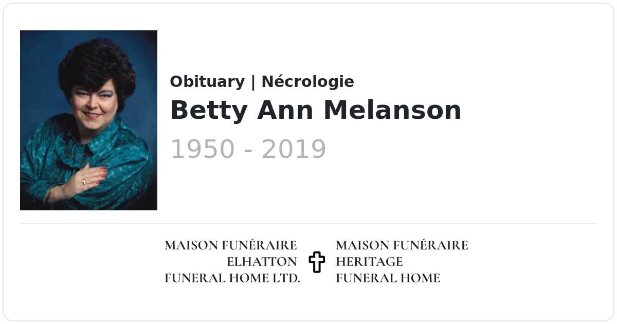 Betty Ann Melanson | Obituaries | Elhatton's Funeral Home Ltd.