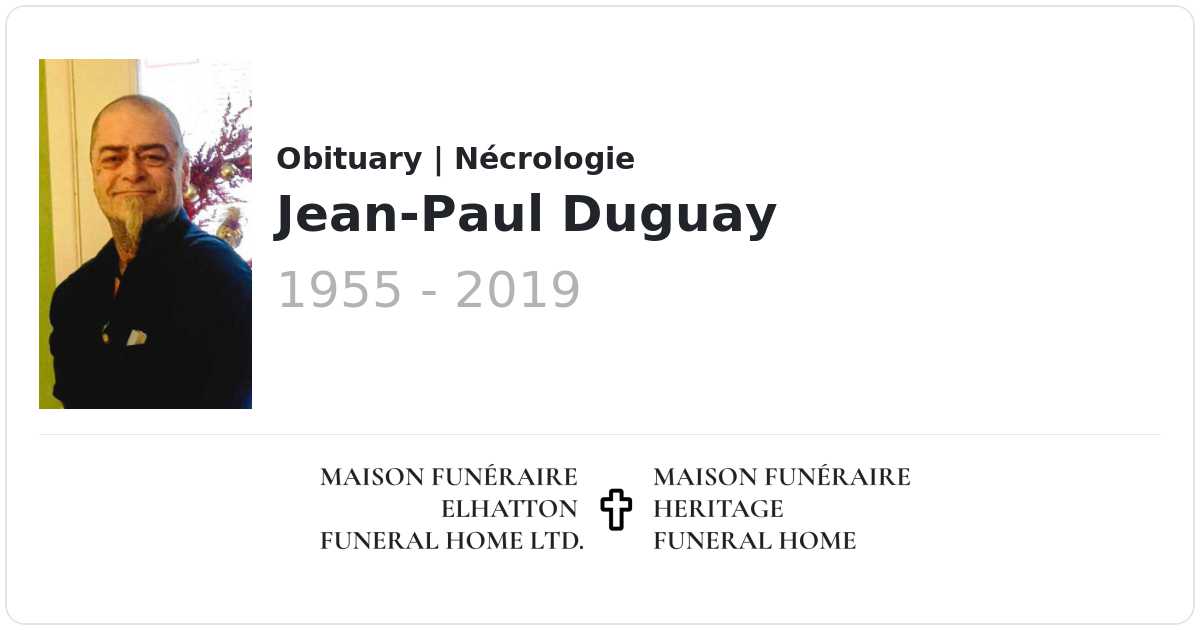 Jean-Paul Duguay | Obituaries | Elhatton's Funeral Home Ltd.